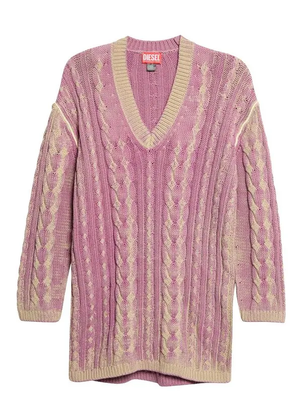DIESEL® Bleached Long Sleeve Cable Knit Sweater Dress - Sandy/beige