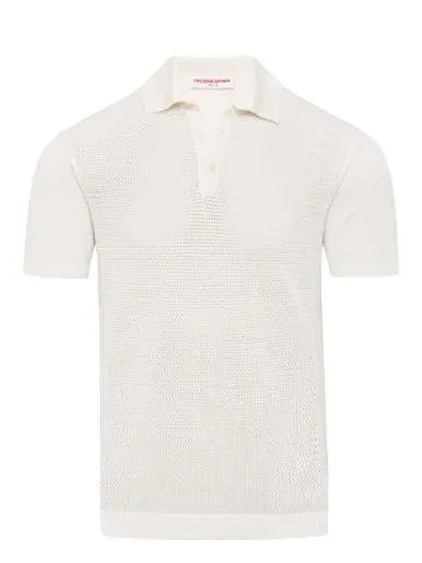 Orlebar Brown Burnham Tailored Fit Tie Stitch Knit Polo Shirt - Cloud