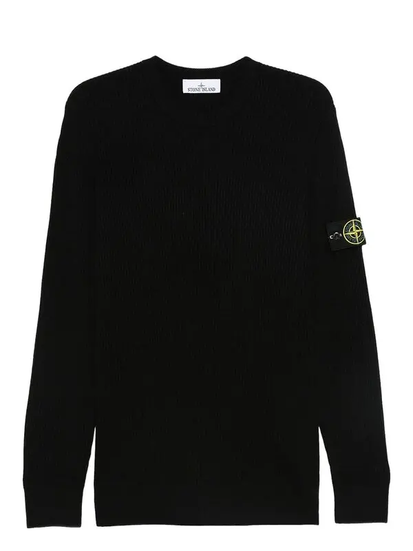 Stone Island Crew Neck Sweater With Ribbed Edges - Black