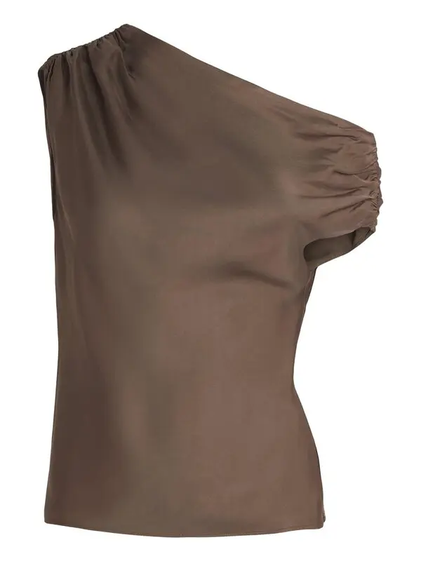 TOCCIN Veda One-shoulder Satin Top - Brown