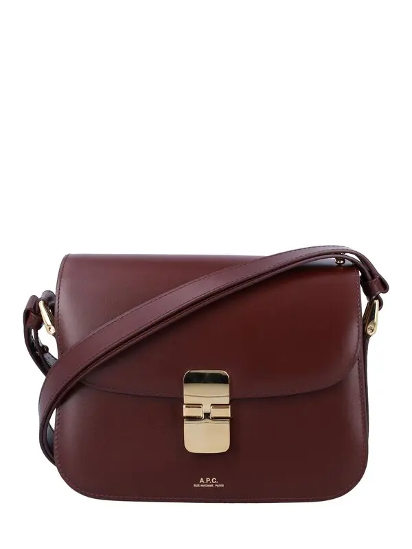 A.p.c. Leather Crossbody Bag With Gold Tone Clasp - Wine
