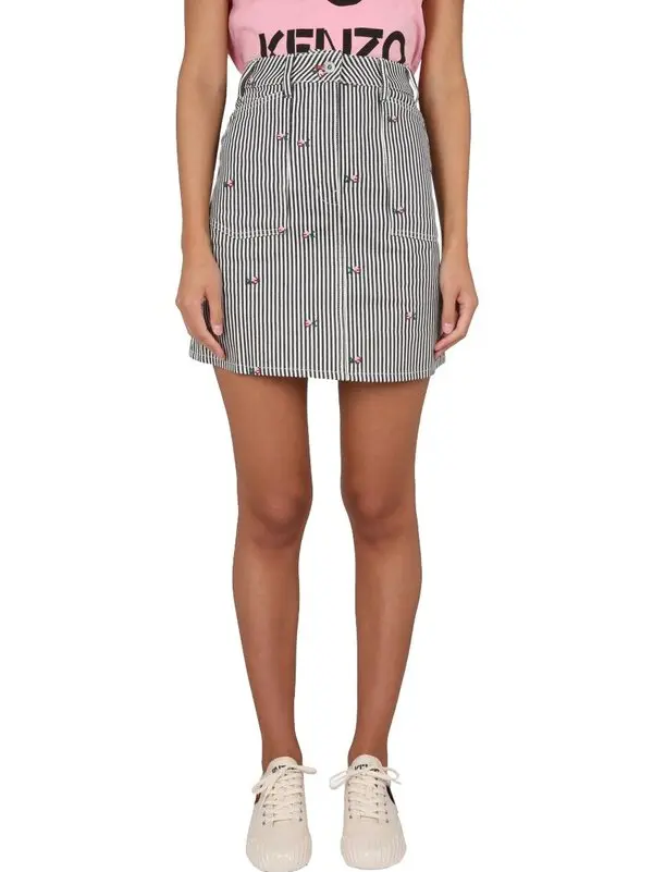 Kenzo Striped Floral Mini Skirt - Denim