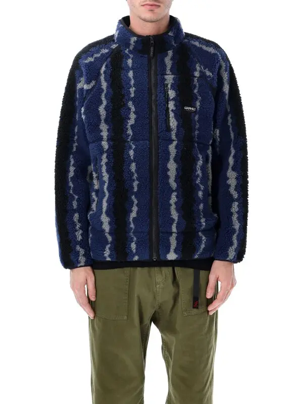 Gramicci Ripple Sherpa Fleece Jacket With Stand Collar - Blu