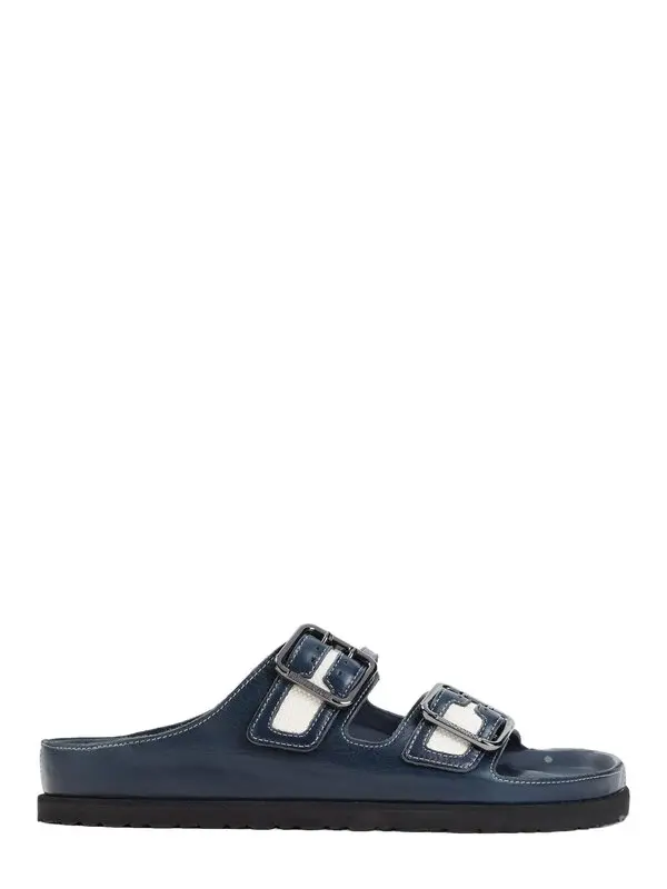 BIRKENSTOCK Arizona Canvas And Leather Sandals With Natural Cork Footbed - Blue