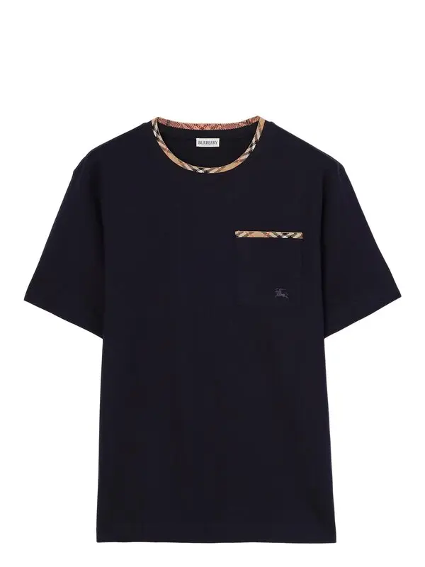 Burberry Relaxed Fit Crewneck T-shirt With House Check-trim Chest Pocket - Nero