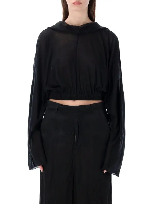 Rick Owens Cropped Hooded T-shirt - Black