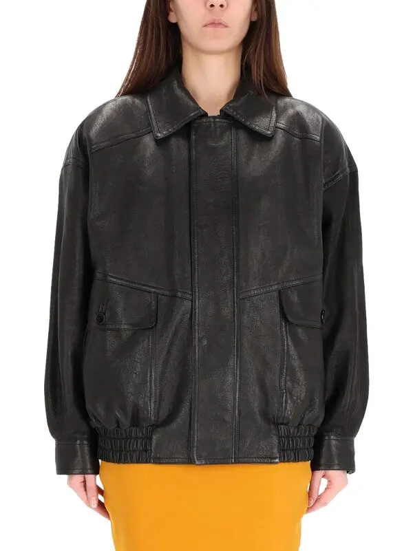 Saint Laurent Balloon Fit Lamb Leather Bomber Jacket Fw25 - Black