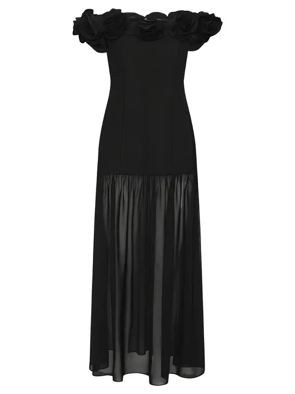 ROTATE BY BIRGER CHRISTENSEN Off-shoulder Mini Dress With Floral Appliqu - Nero