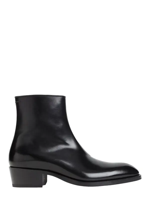 TOM FORD Burnished Leather Boots With Brass Heel Accent - Black