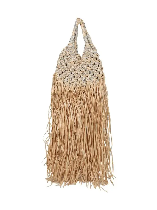 HIBOURAMA Mini Raffia Handbag With Crystal Trim - Beige