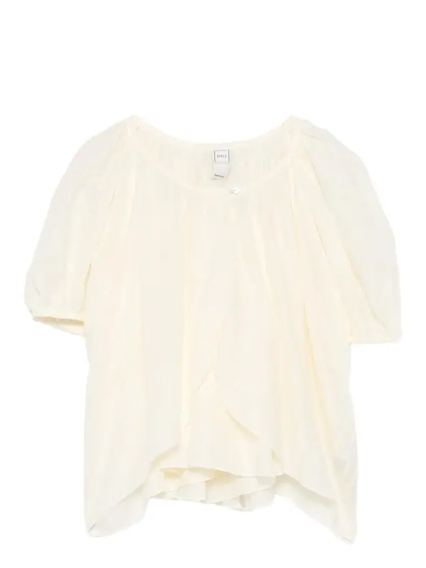 120% Lino Linen Blend Blouse With Ruffled Sleeves - Bianco