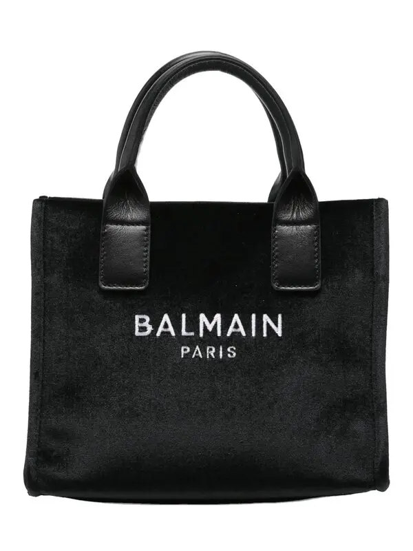 Balmain Logo Embroidered Double Top Handle Bag - Nero
