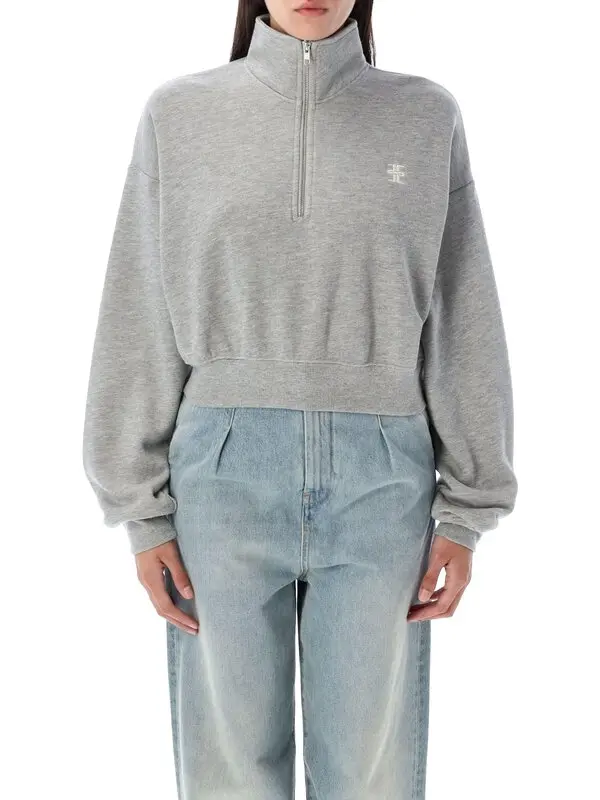 Eterne Half-zip Cotton-modal Sweatshirt With High Neck - Grigio