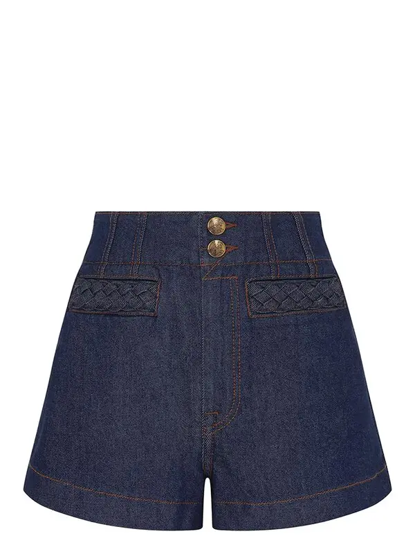 Zimmermann Contrast Stitch High-rise Mini Shorts - Blu