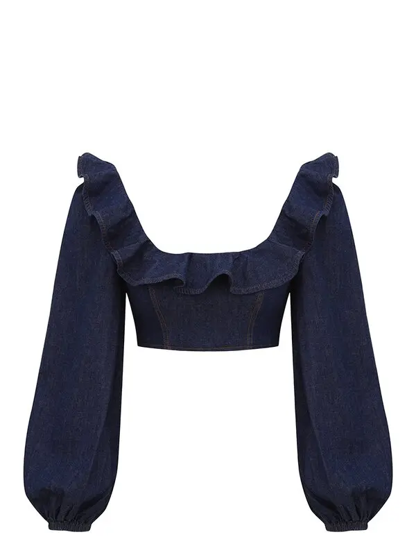 Zimmermann Contrast-stitch Square-neck Smocked Cotton Top With Back Zip - Blu
