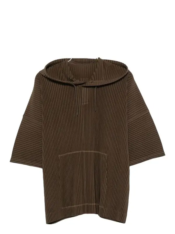 Issey Miyake Hooded T-shirt With Drawstring And Ribbed Texture - Brown