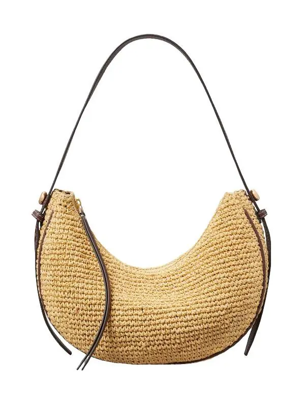 Tory Burch Romy Straw Half Moon Bag - Natural