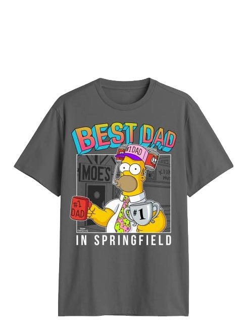 THE SIMPSONS Greatest Dad In Springfield Short Sleeve Graphic T-shirt - Charcoal