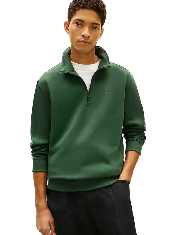 Tommy Hilfiger Quarter-zip Fleece Sweatshirt With Logo Detail - Shadow Pine