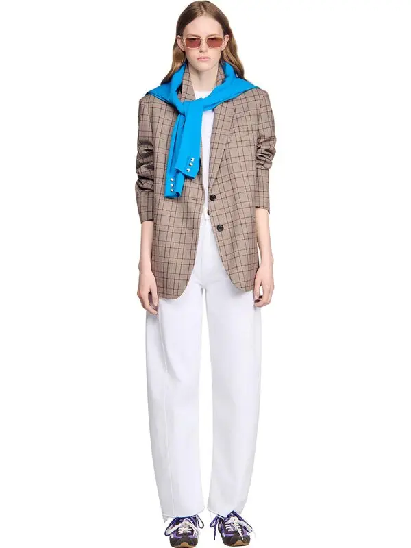 Sandro Checked Wool Tailored Jacket - Brown