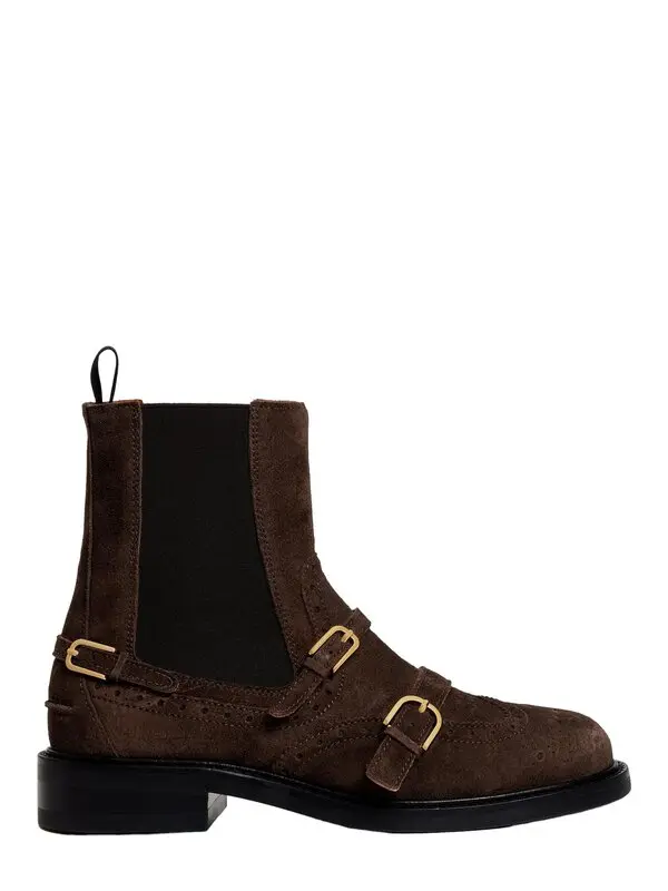 Sandro Buckled Chelsea Boots - Brown