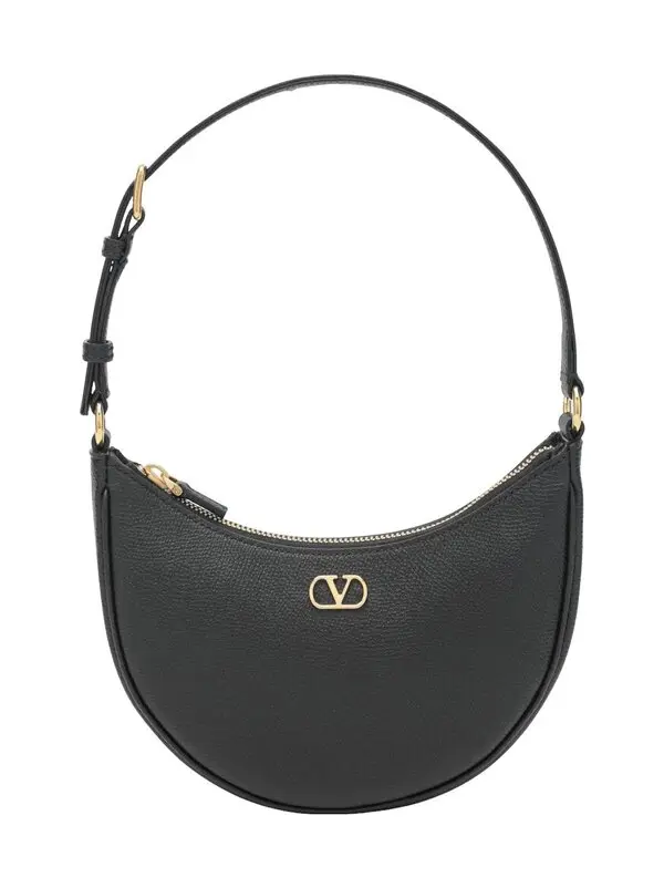 Valentino Garavani Vlogo Signature Mini Hobo Bag In Leather - Black