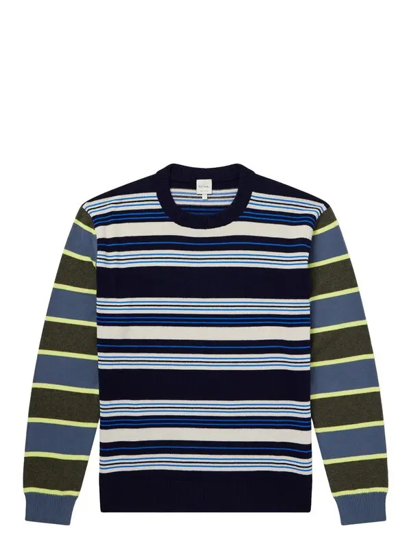 Paul Smith Striped Wool And Cotton-blend Sweater - Blue