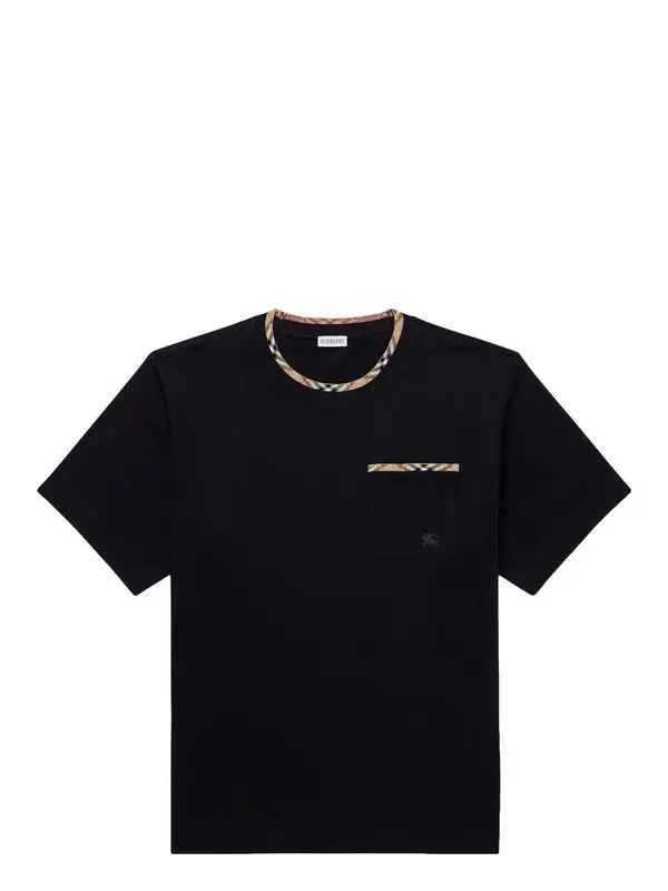 Burberry Logo-embroidered Checked Cotton-jersey T-shirt - Black