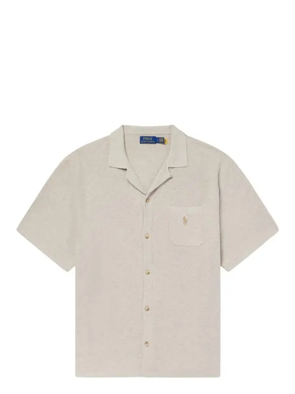 Polo Ralph Lauren Convertible-collar Logo-embroidered Cotton-piqué Shirt - Neutrals