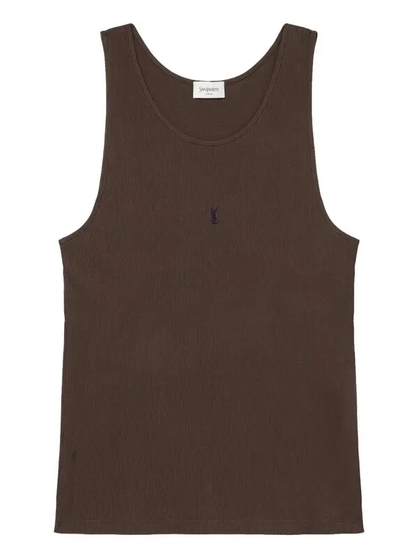 Saint Laurent Ribbed Cotton Tank Top - Brown