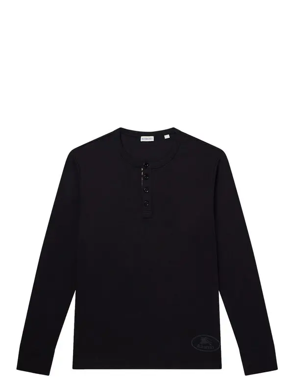 Burberry Logo-embroidered Ribbed Cotton-blend Jersey T-shirt - Black
