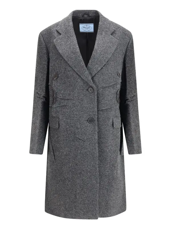 Prada Single-breasted Shetland Wool Coat With Notched Lapel - Grey