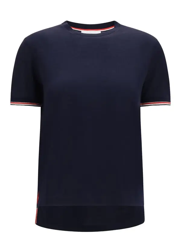 Thom Browne Wool-blend Crewneck T-shirt With Contrasting Trims - Blue