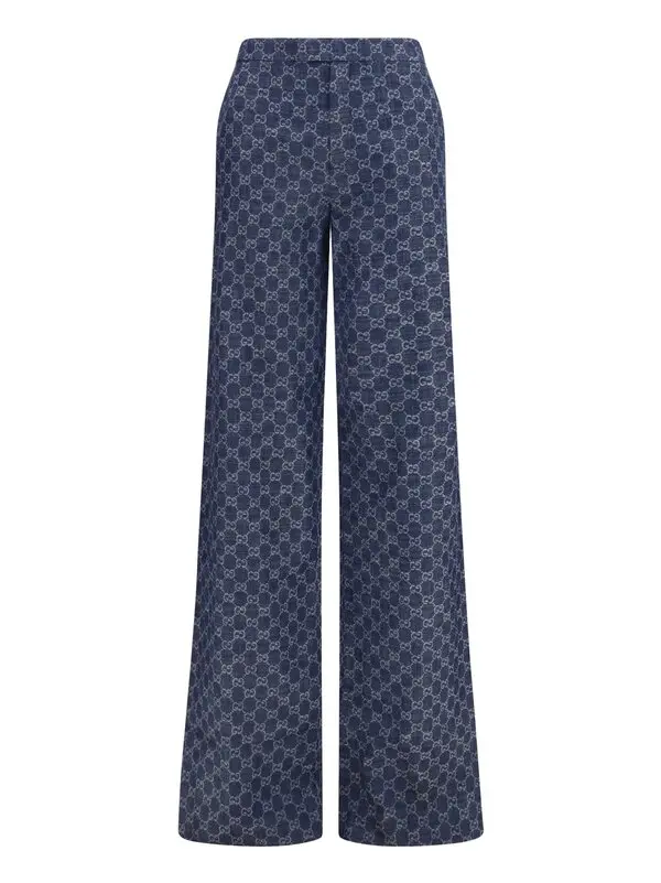 Gucci Gg Cotton Jacquard Denim Pants - Blue