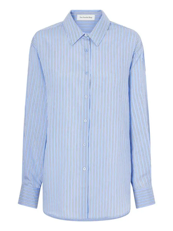 THE FRANKIE SHOP Peri Oversized Striped Georgette Shirt - Blue