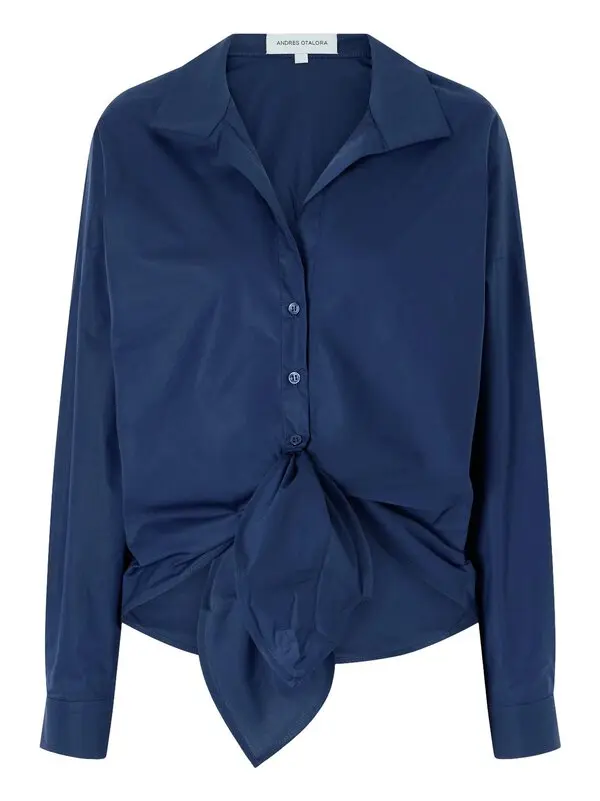 ANDRES OTALORA Dalila Knotted Cotton-poplin Blouse - Blue