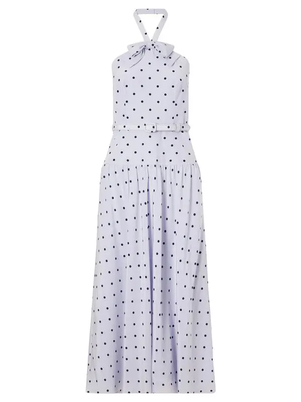 Alessandra Rich Belted Polka Dot Silk Midi Dress - Blue
