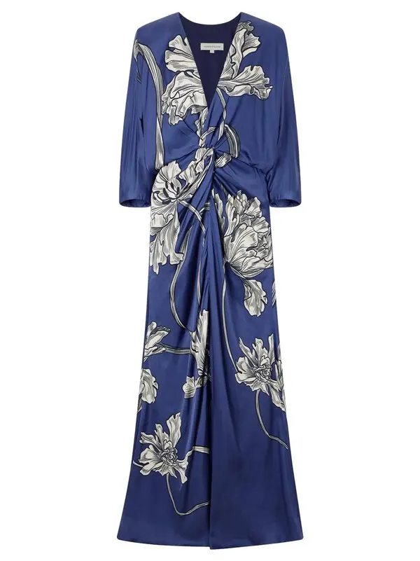 ANDRES OTALORA Olanna Printed Gathered Cotton Maxi Dress - Blue