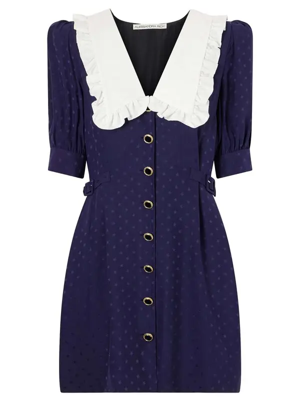 Alessandra Rich Ruffled Silk-jacquard Mini Dress - Navy