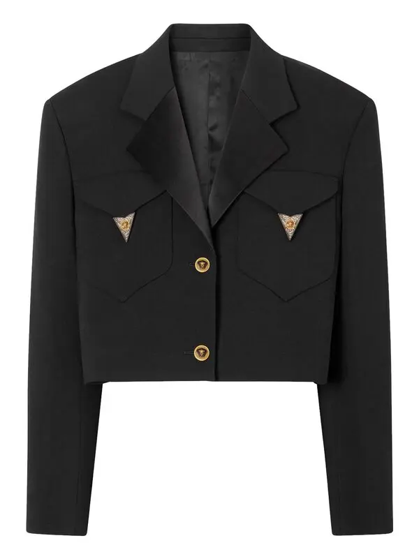 Versace Medusa-embellished Cropped Wool Jacket - Black