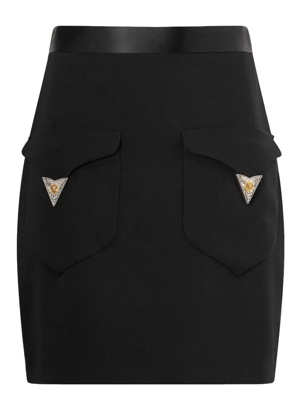 Versace Medusa Embellished Wool-blend Mini Skirt With Silk Trim - Black