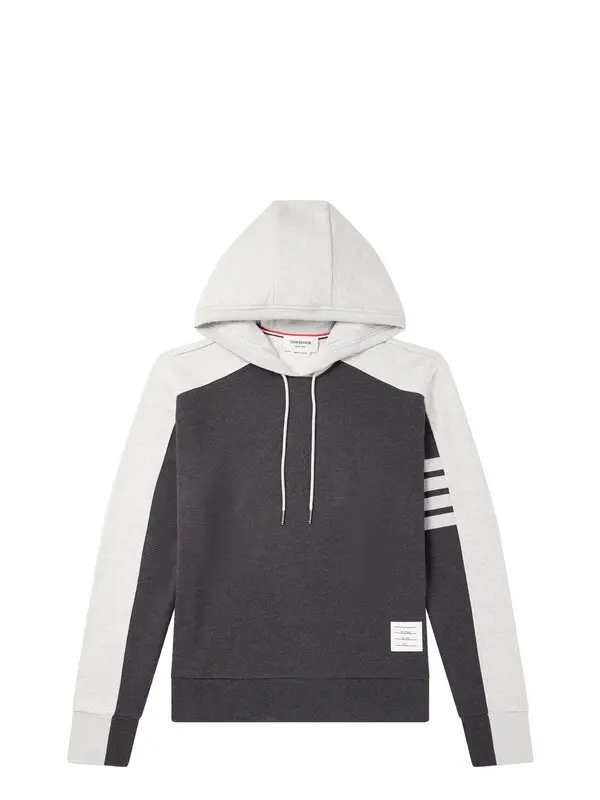 Thom Browne Logo-appliquéd Striped Cotton-jersey Hoodie - Gray