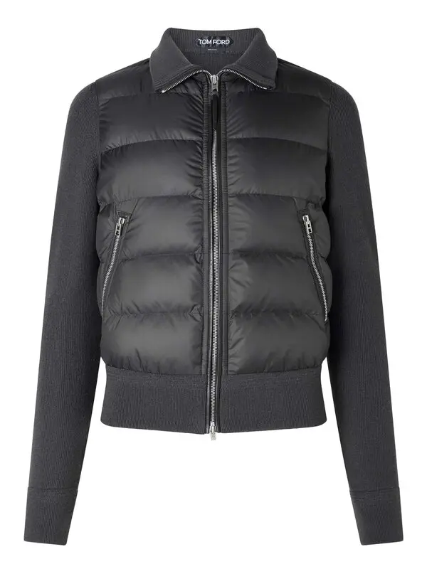 TOM FORD Slim-fit Leather-trimmed Quilted Down Jacket - Dark Gray