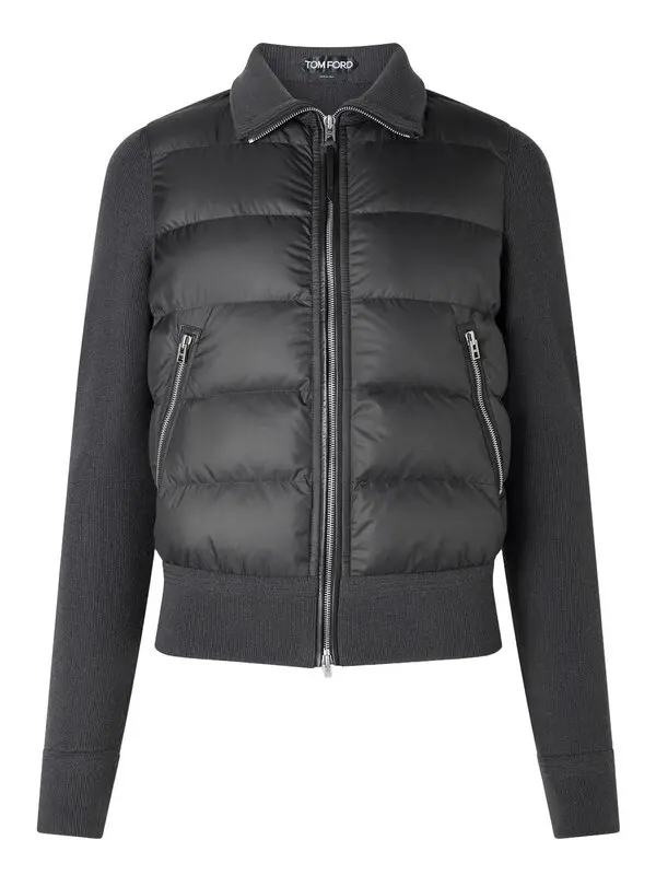 TOM FORD Slim-fit Leather-trimmed Quilted Down Jacket - Gray
