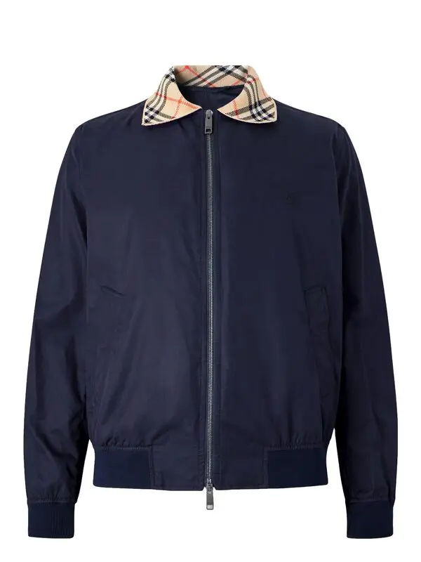 Burberry Logo-embroidered Checked Cotton-gabardine Blouson Jacket - Blue
