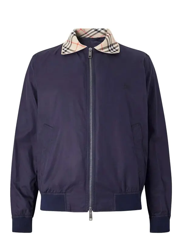 Burberry Logo Embroidered Checked Cotton-gabardine Blouson Jacket - Navy