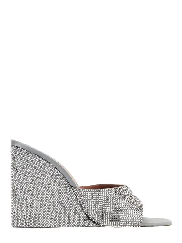 Amina Muaddi Square Head Wedge Sandals - Gray