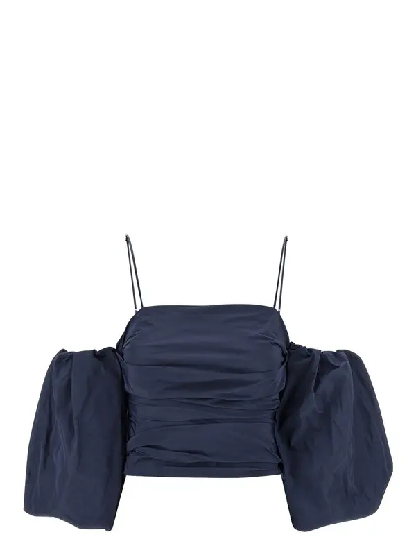 Pinko Pallottoliere Crop Puff Sleeve Top - Blue