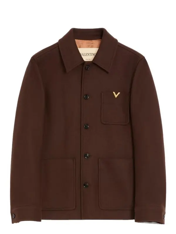 Valentino Garavani Wool Jacket With V Gold Detail - Brown