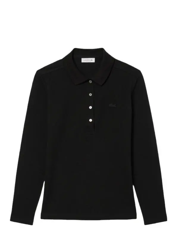Lacoste Stretch-cotton Long-sleeve Polo Top With Mother Of Pearl Buttons - Black